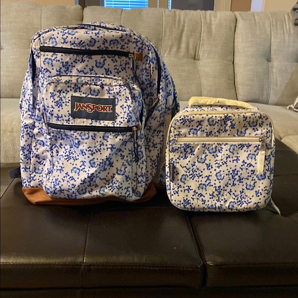 Jansport | Other | Jansport Blue Floral Backpack And Lunch Bag Set ...